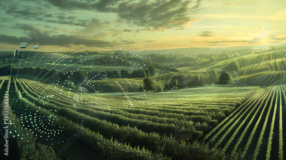 beautiful field smart farm concept soil health monitoring using cutting ...