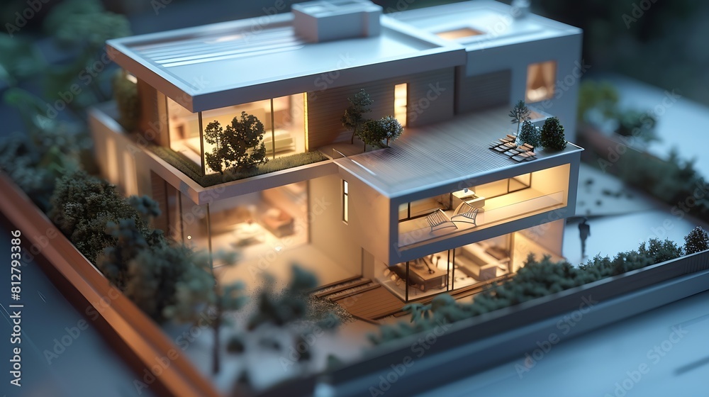 Photo Stock Volumetric project of house Layout of a house with an open ...