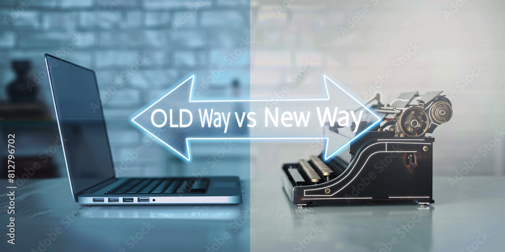 "Evolutionary Shift: Modern Computer and Typewriter Comparison on Table ...