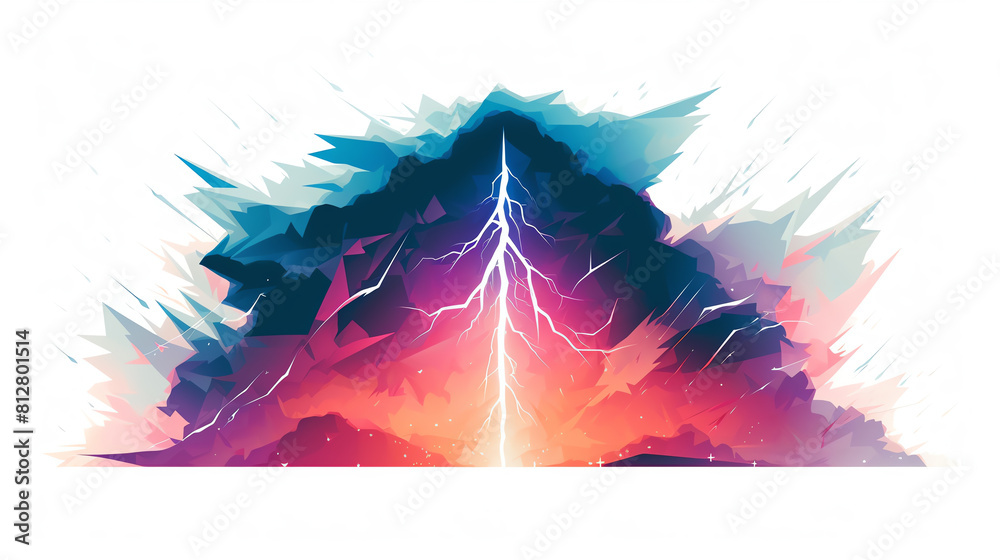perfect storm flat design front view lightning strike theme water color ...