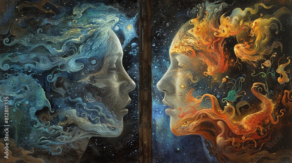 Stock-Illustration „Surrealism An introverts head opens like a door to ...