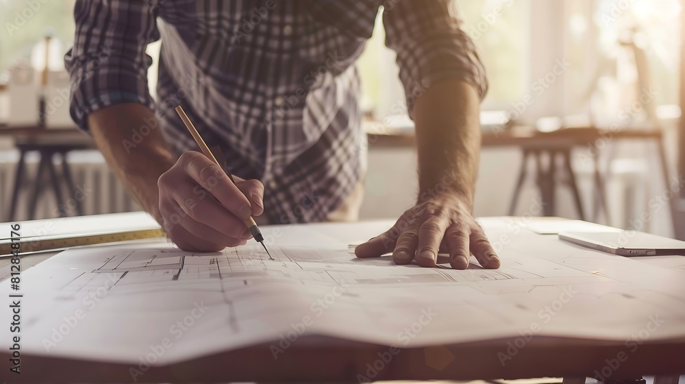 Hands of architect during work Concept work in an architectural bureau ...