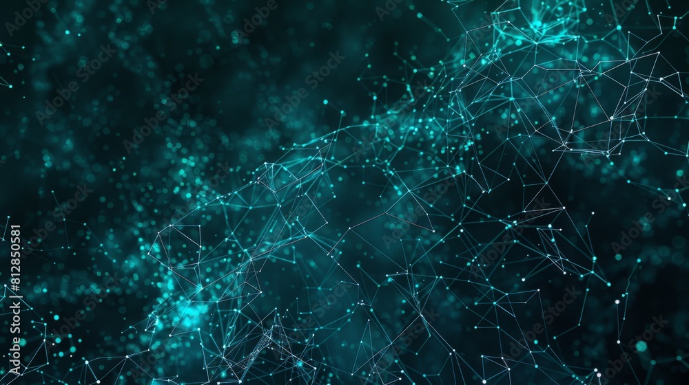 Abstract blue green technology background with a cyber network grid and ...