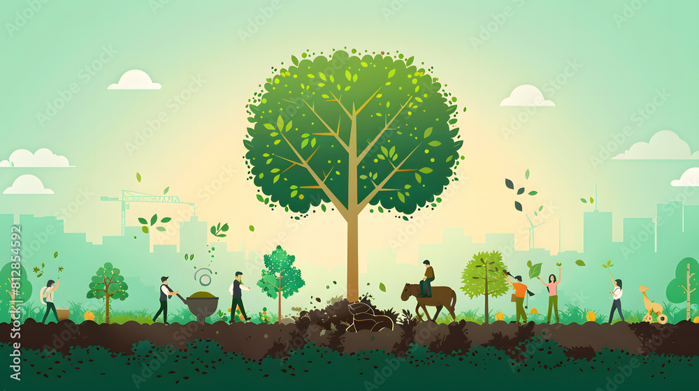 infographic image of people helping each other planting trees for a ...