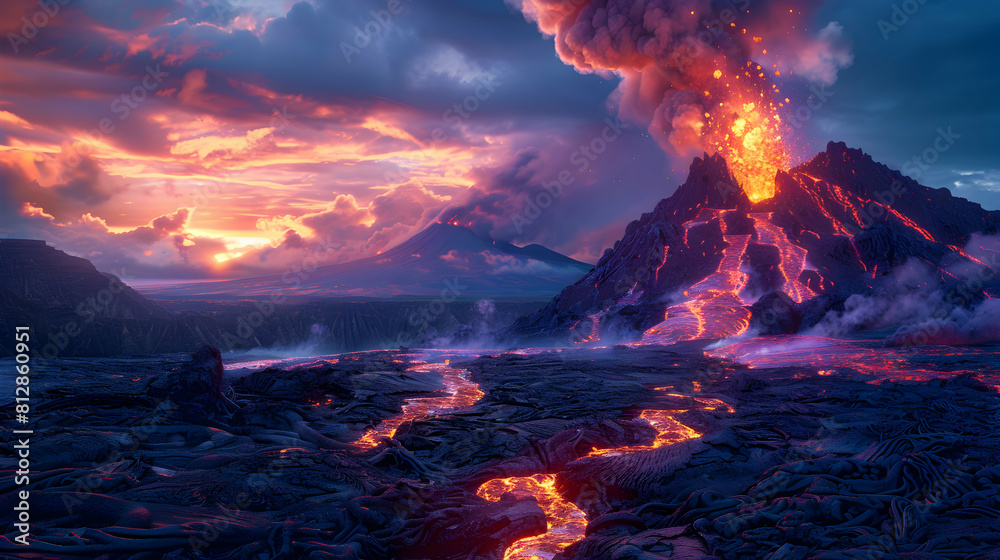 Erupting Volcano at Dusk: A Dramatic Photo Realistic Image of a Volcano ...