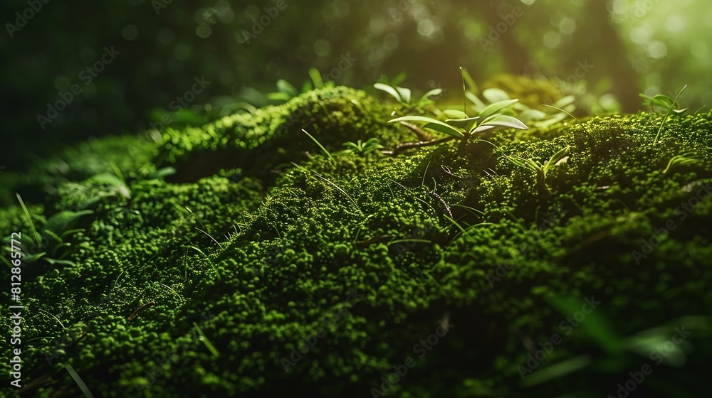 Green moss and background Backdrop for displaying products Dark forest ...