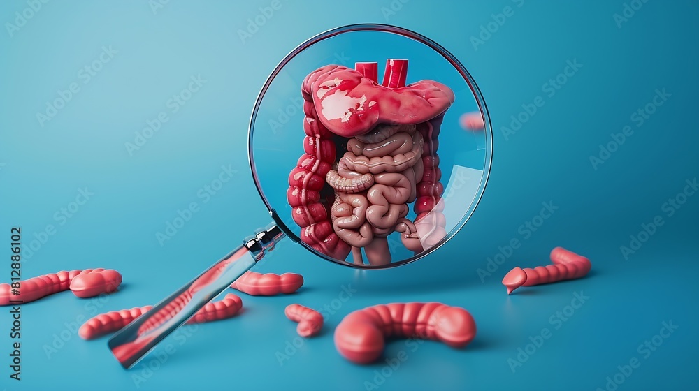 Mockup of a human with internal organs and red intestines under a ...