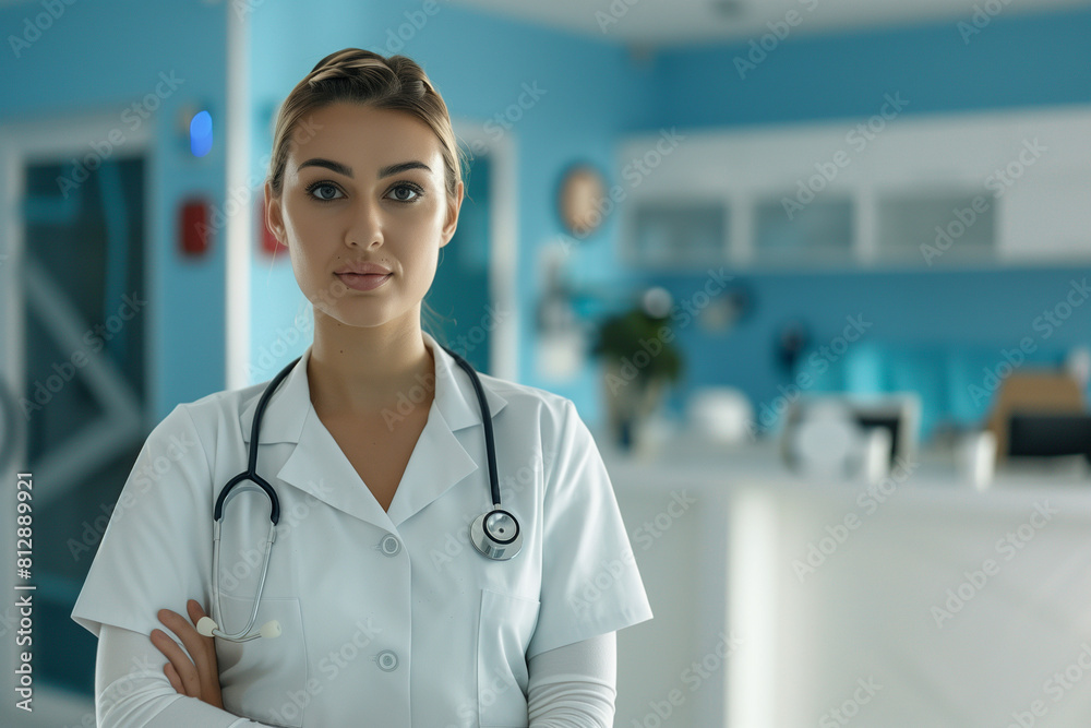 Foto de Stock serene blue clinic setting as the backdrop, a commercial ...