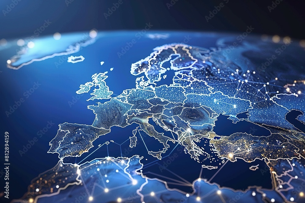 Digital Map of Europe with Global Network Connections,Global Network ...