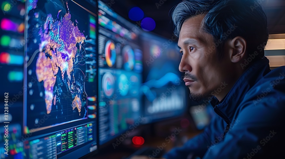 A weather station monitor hyperrealistically showing detailed forecasts ...
