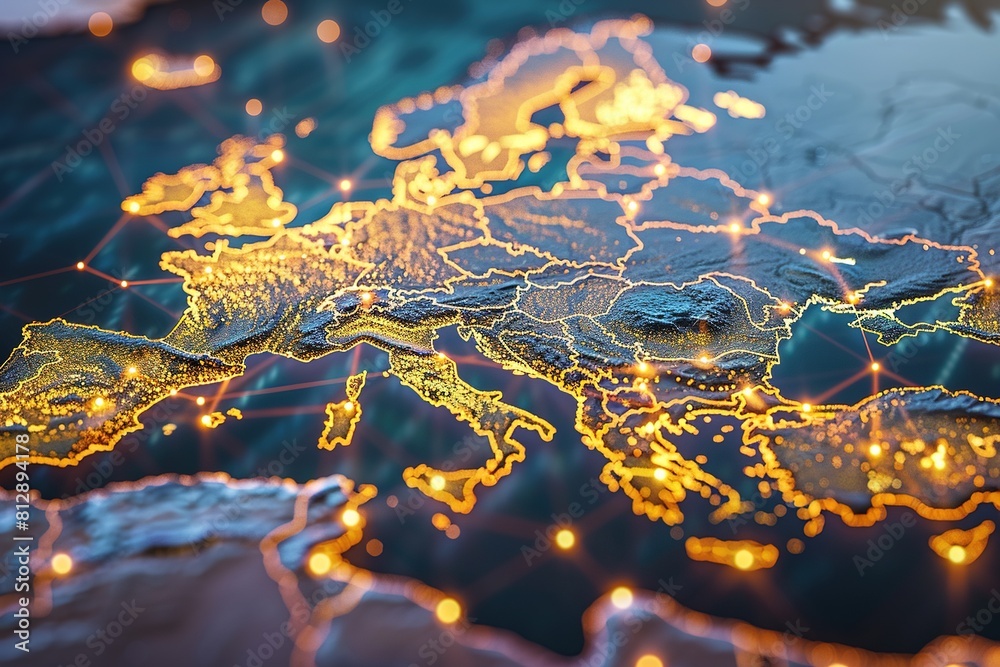 Digital Map of Europe with Global Network Connections,Global Network ...