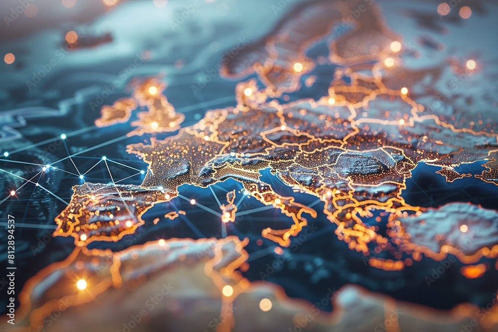 Digital Map of Europe with Global Network Connections,Global Network ...
