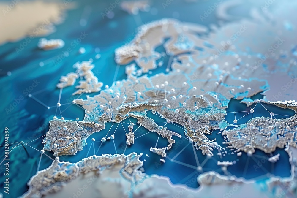Digital Map of Europe with Global Network Connections,Global Network ...