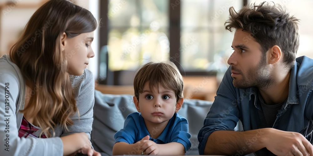 Parents feeling overwhelmed by a stubborn upset child throwing a ...