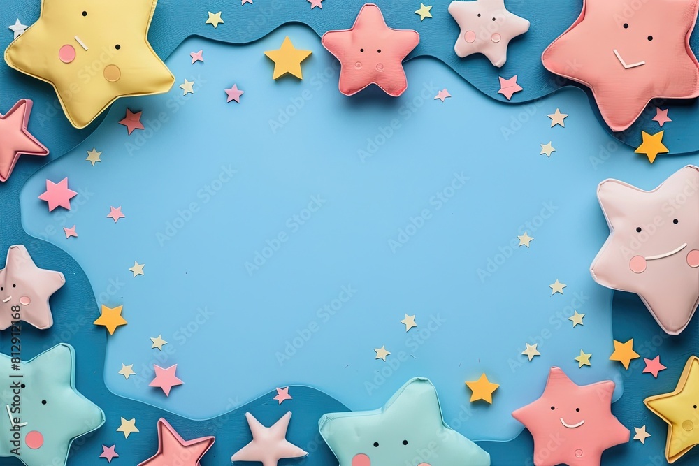 Cute Cartoon Frame Design with Blue Background and Star Border ...