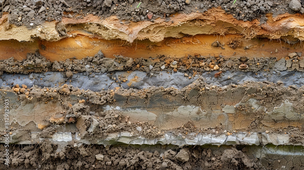 This image shows a cross-section of the Earth's surface, with layers of ...