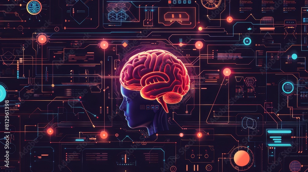 Artificial Intelligence flat design top view smart systems theme ...