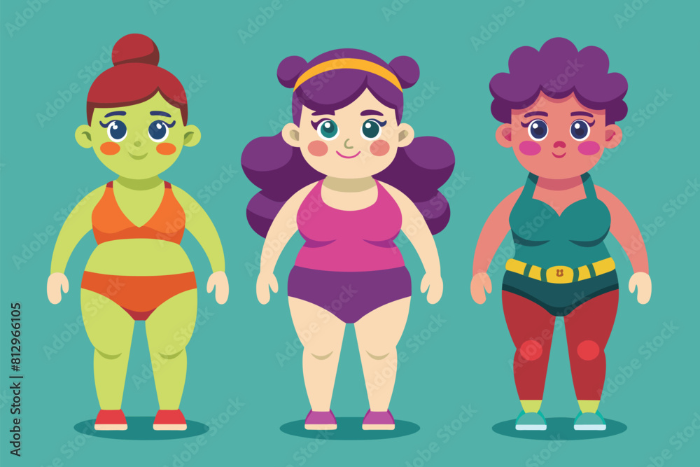 Three overweight women standing side by side, Types of female body ...