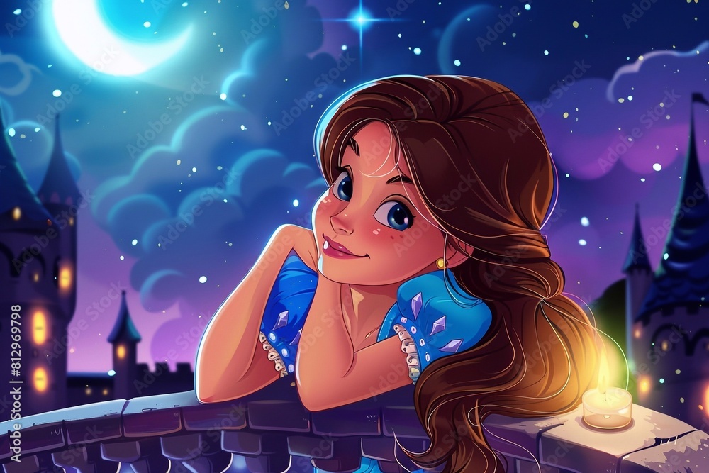 cartoon illustration depicting a young princess with a bright smile ...