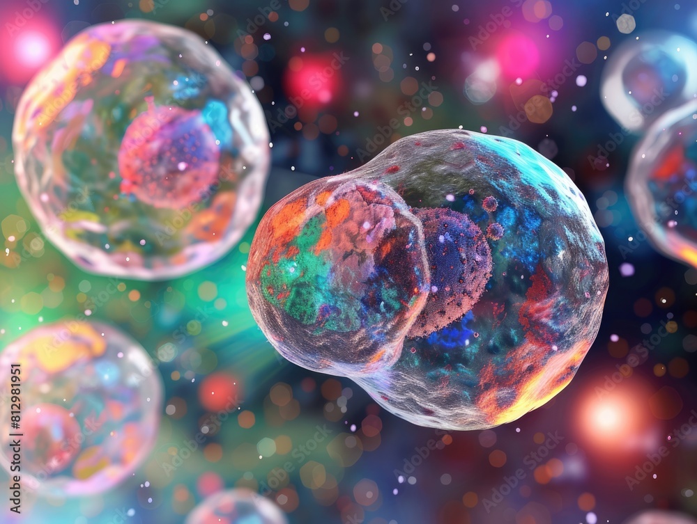 Cluster of embryonic stem cells undergoing division, with detailed ...