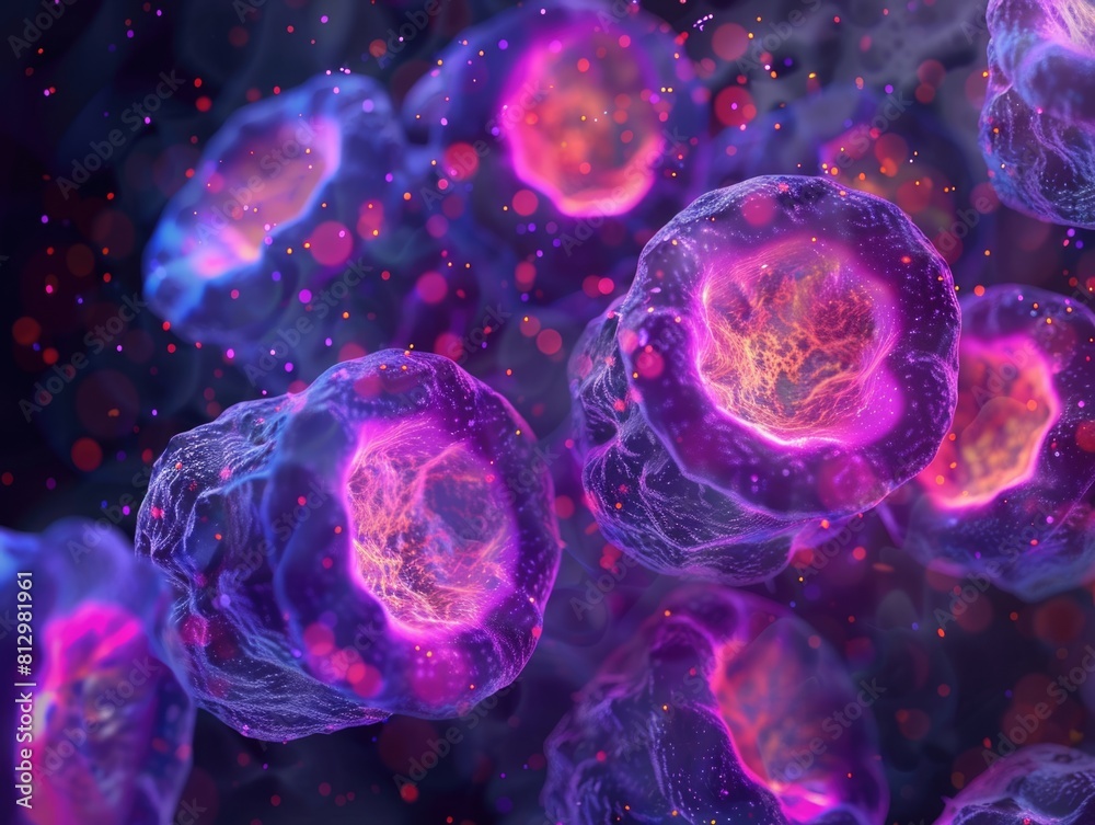 Cluster of embryonic stem cells undergoing division, with detailed ...