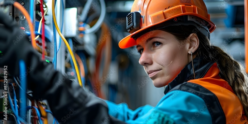 Female electrician installing switchboard system. Concept Home ...