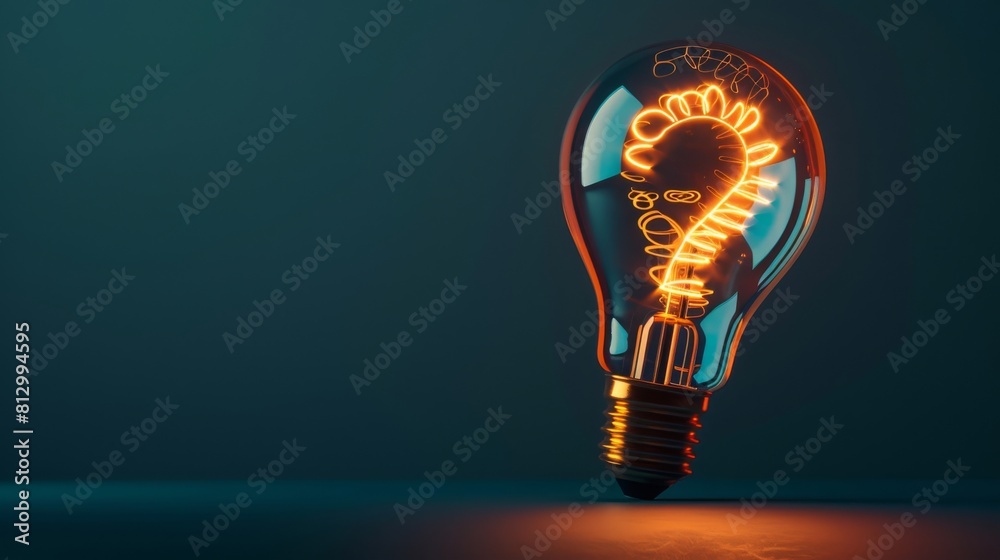 Glowing lightbulb and question mark with copy space for creative ...