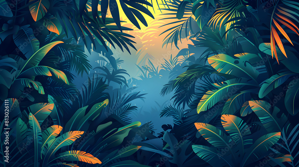 Flat Design Backdrop: Vibrant Rainforest Canopy An Illustration of ...