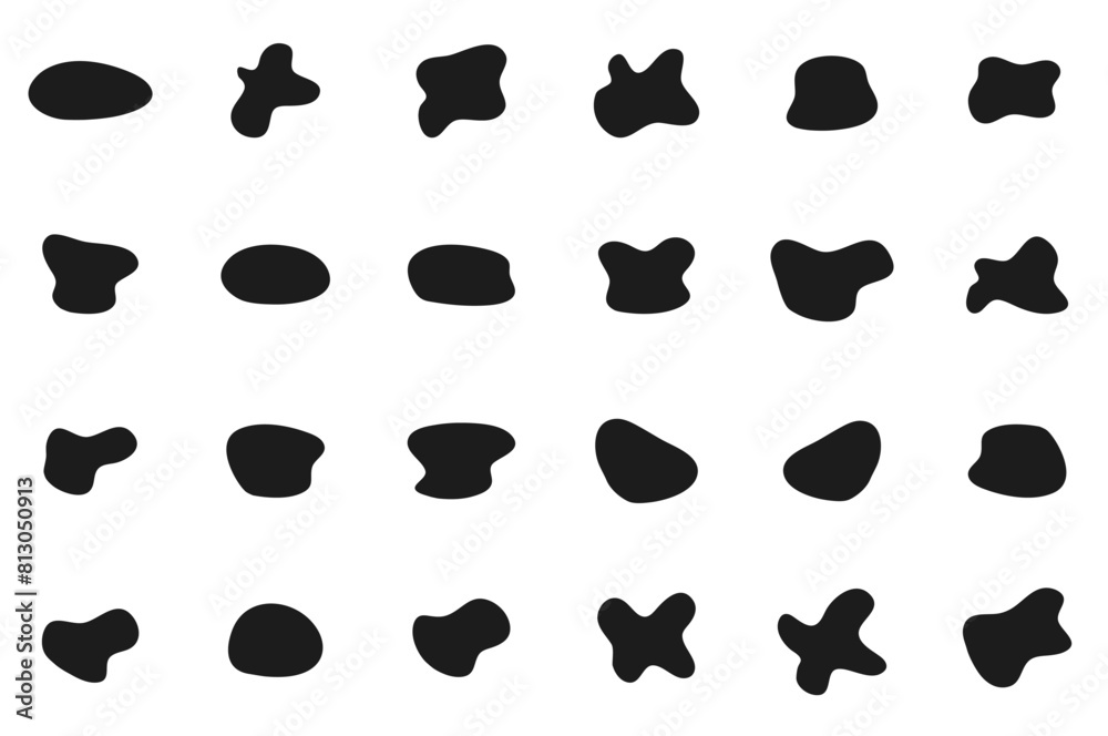Organic black blobs of irregular shape. Abstract blotch, inkblot and ...