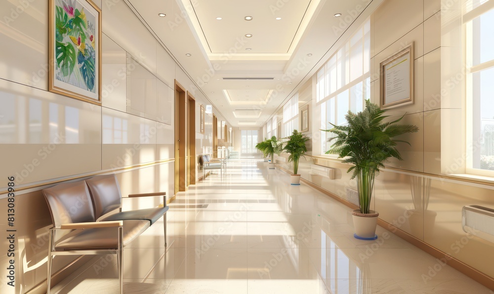 hospital corridor and hall architecture in a healthcare facility ...