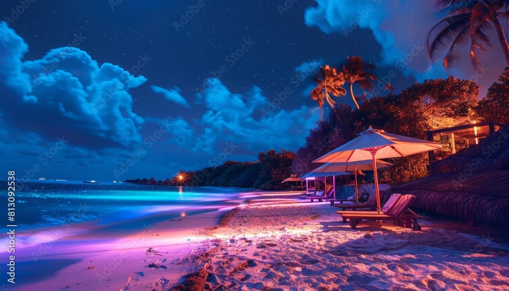 Relax in a beach resort where the sand shimmers with phosphorescent ...