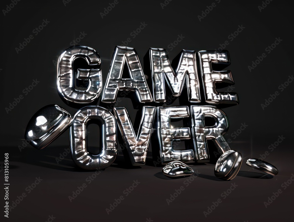 game over, 3d logo chrome texture, black background Stock Illustration ...