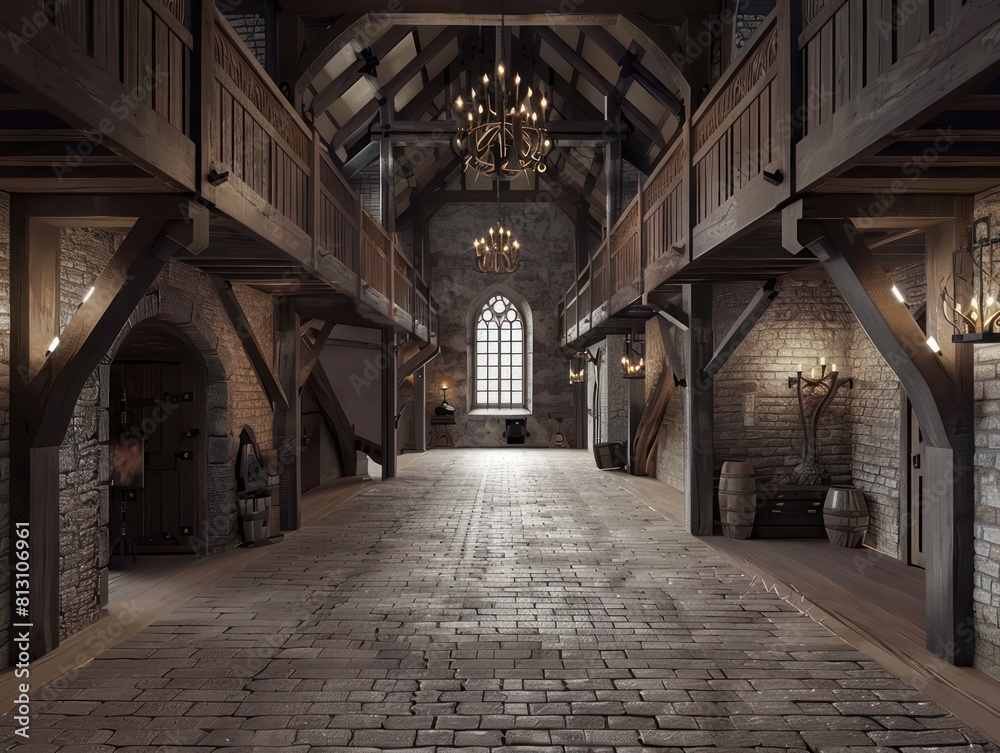 entrance hall inside a medieval castle Stock Illustration | Adobe Stock