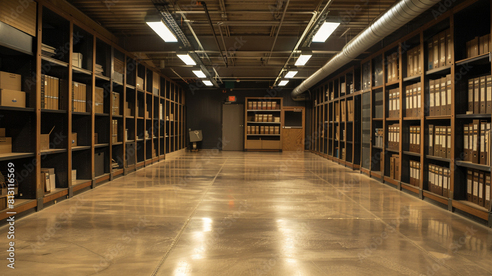 Empty historical document preservation shed with climate control and ...