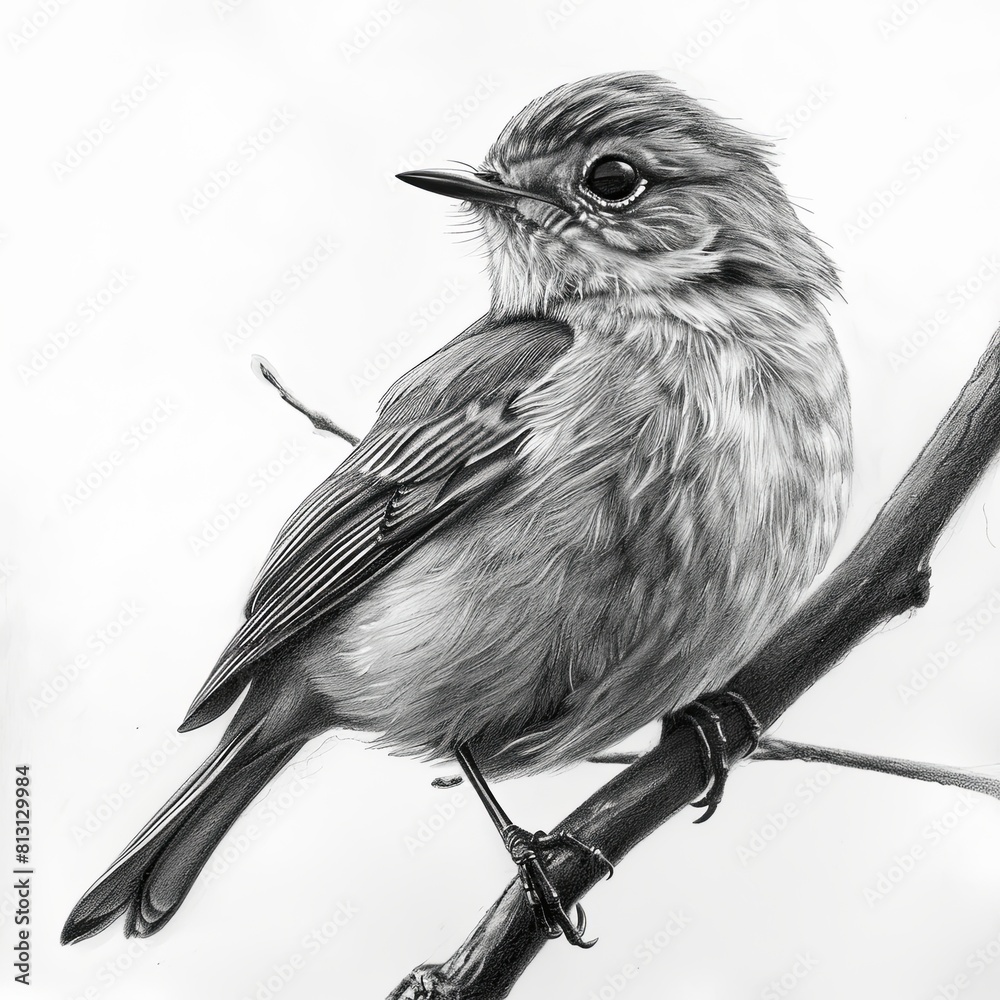Chiffchaff Pencil Sketch Hand Drawn Black and White Depiction of ...