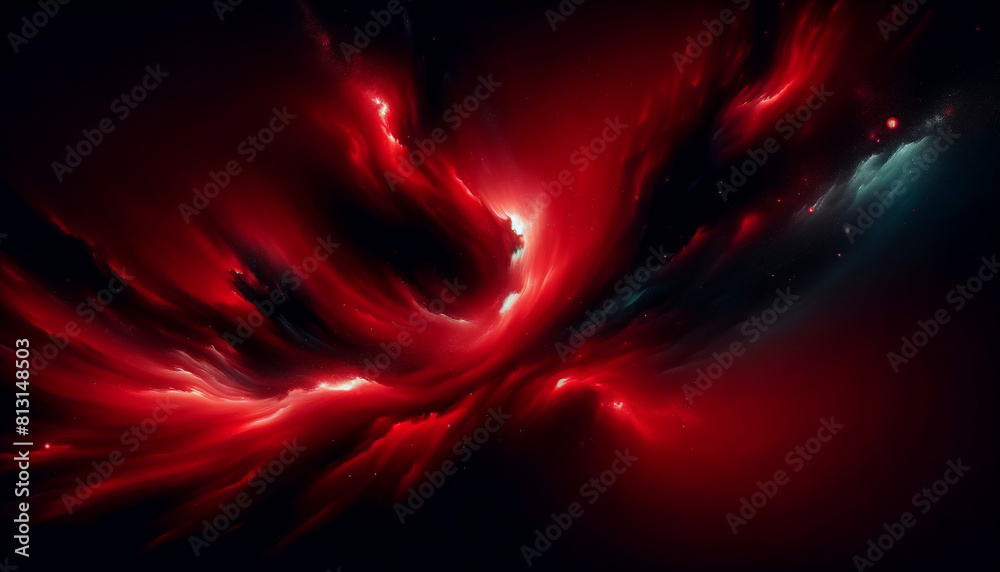 image of a galaxy, predominantly using shades of red to illustrate the ...