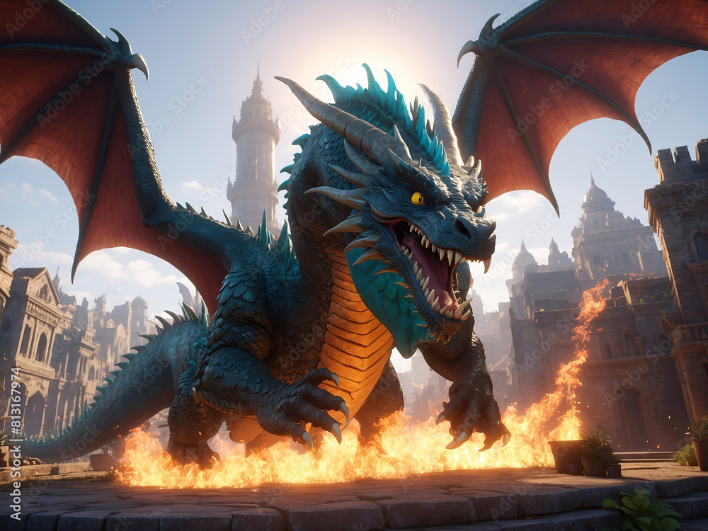 Epic dragon battles, fantasy duel clash of dragons in the mid-air ...