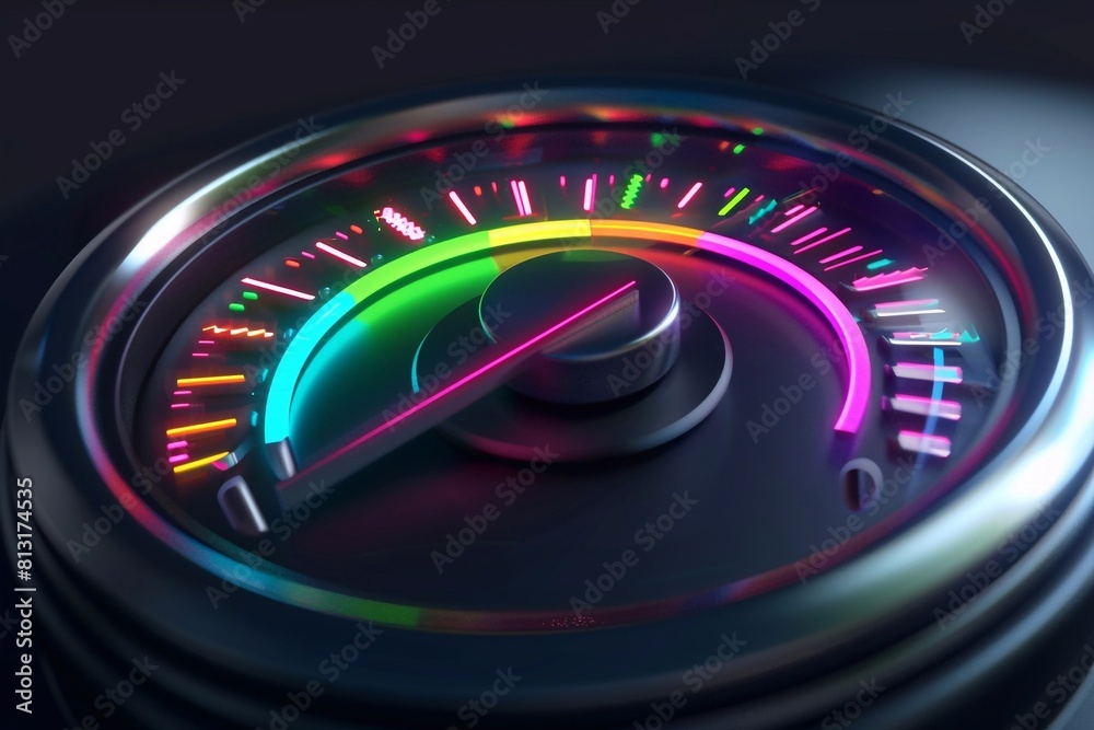 A 3D visualization of a meter gauge with an illuminated needle ...