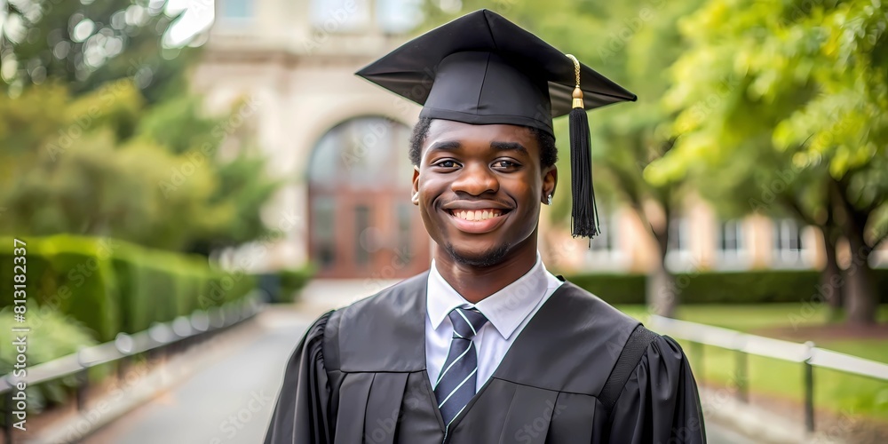 Cap and Gown Triumph: Happy Black Man Graduates, Graduation Background ...