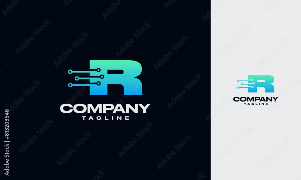 Letter R Gradient color logotype design with Dot Linked,Shape symbol ...