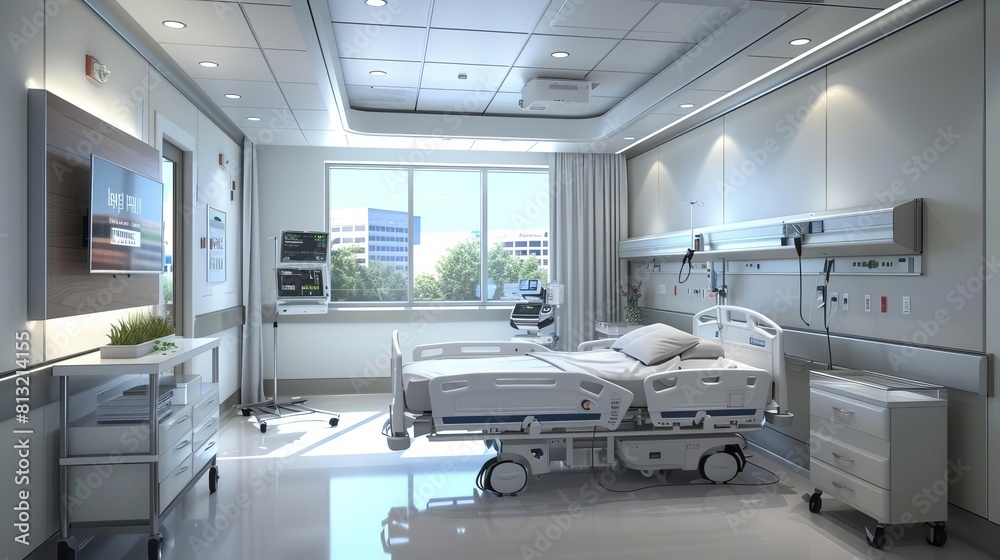Illustrate a hospital room where a digital twin models patient health ...