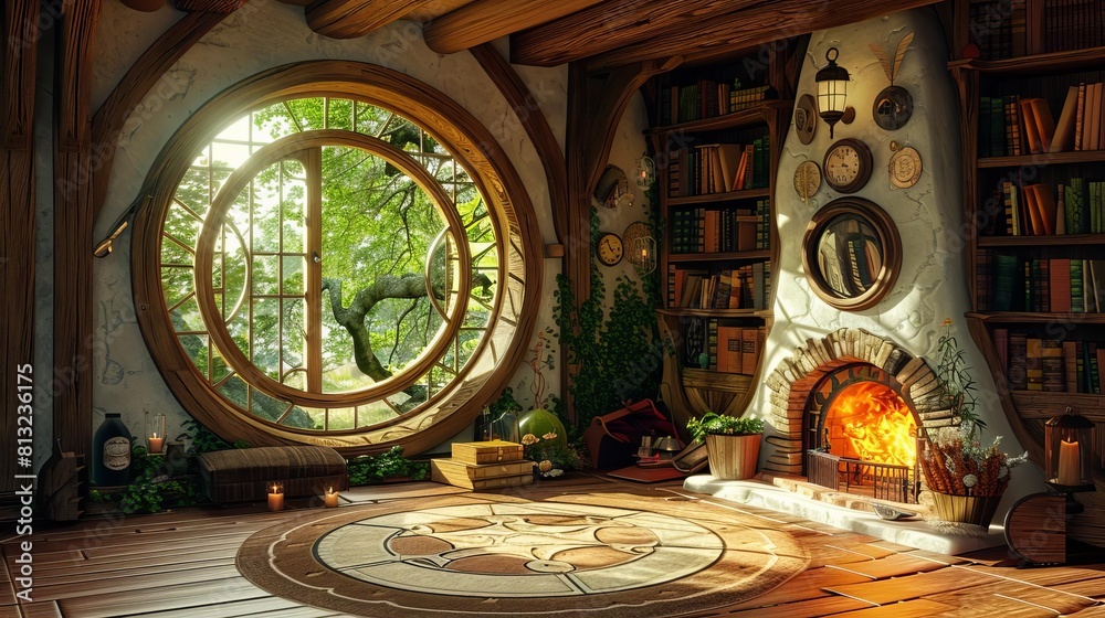 whimsical hobbit house interior cozy wooden design with fireplace fairy ...