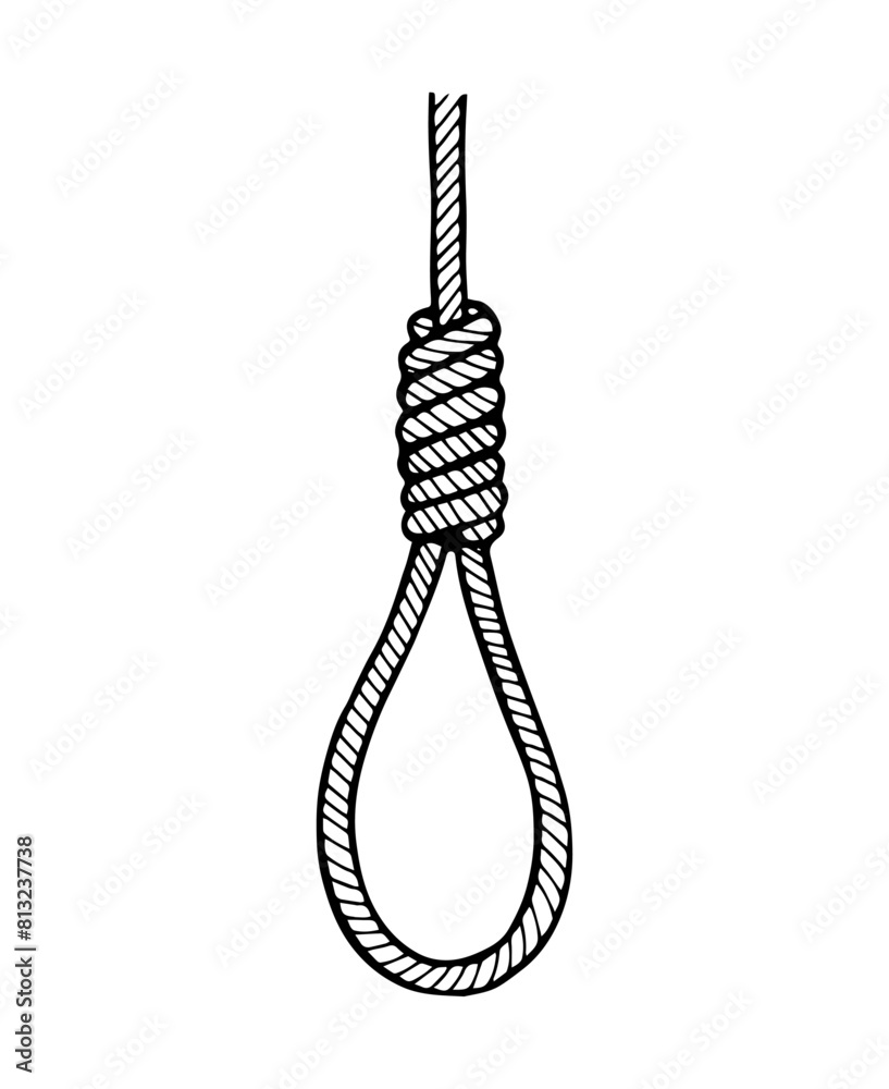 Noose, rope. Vector illustration on white background. Symbol of suicide, hanging, death. Line ...