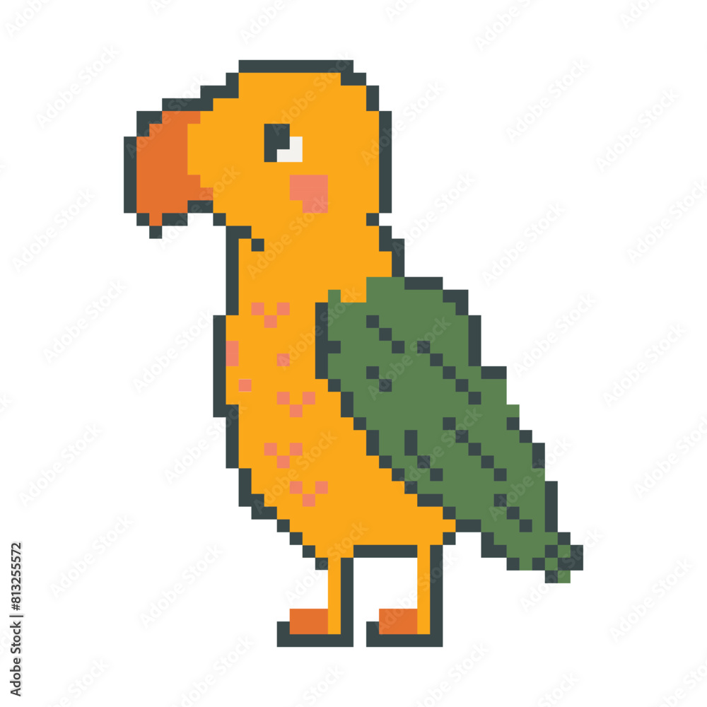 Pixel illustration of a green parrot on a white background. Wildlife ...