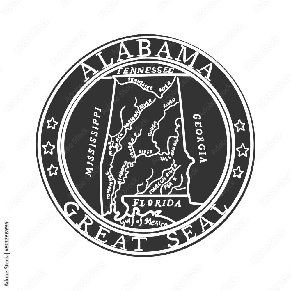 Alabama Icon Silhouette Illustration. State Seal Vector Graphic ...