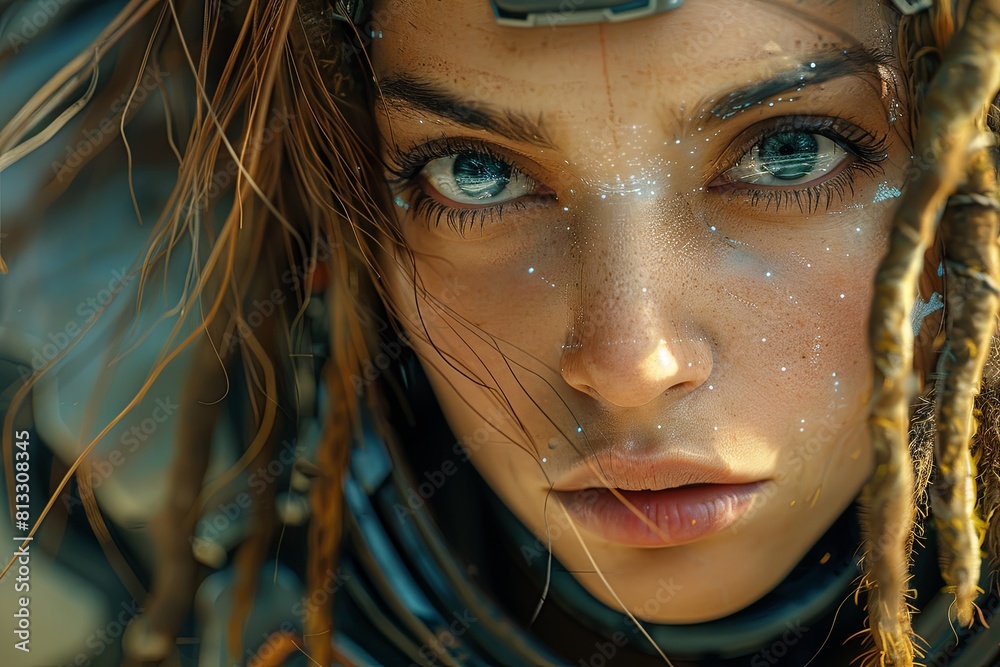 Cyberpunk Android: Holographic Half Body, Dreadlocks, Intense Stare in ...