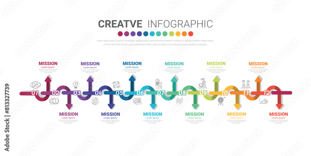 Infographic template for business. modern Timeline for 12 diagram ...