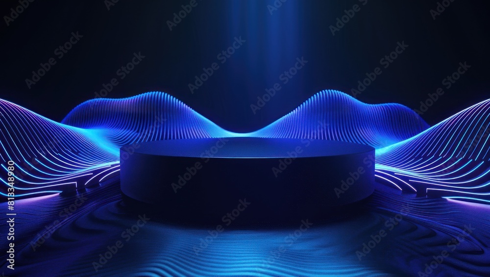 podium in the middle of abstract blue color gradient background with ...