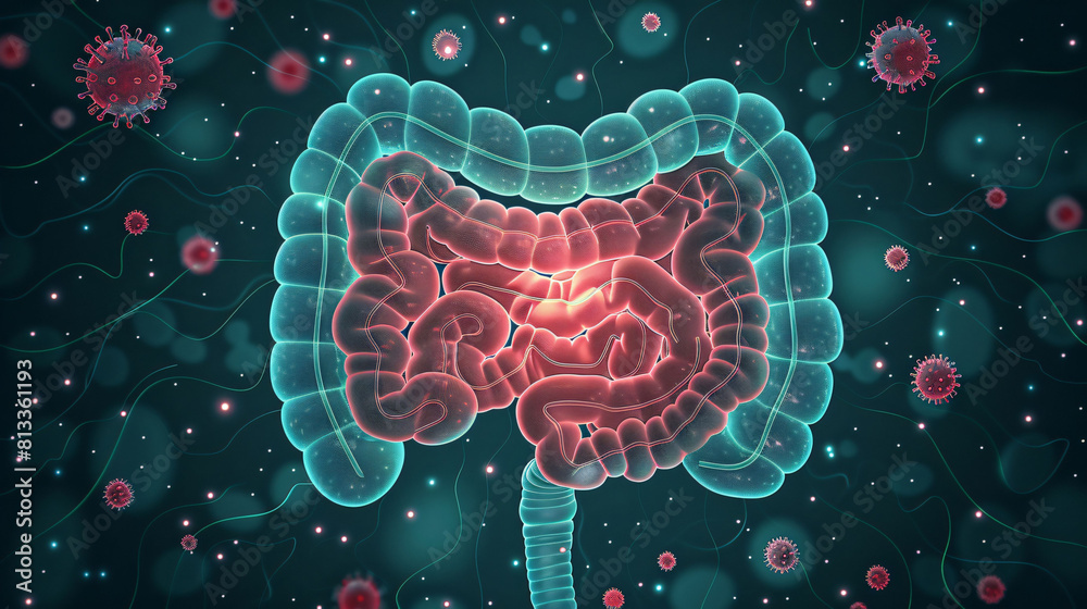 A digital visualization of the human digestive system highlighting gut ...