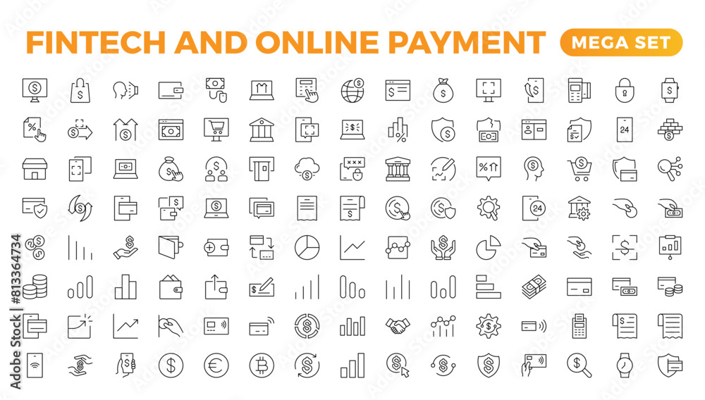 Set of fintech modern icons. Simple line art style icons pack. Vector ...